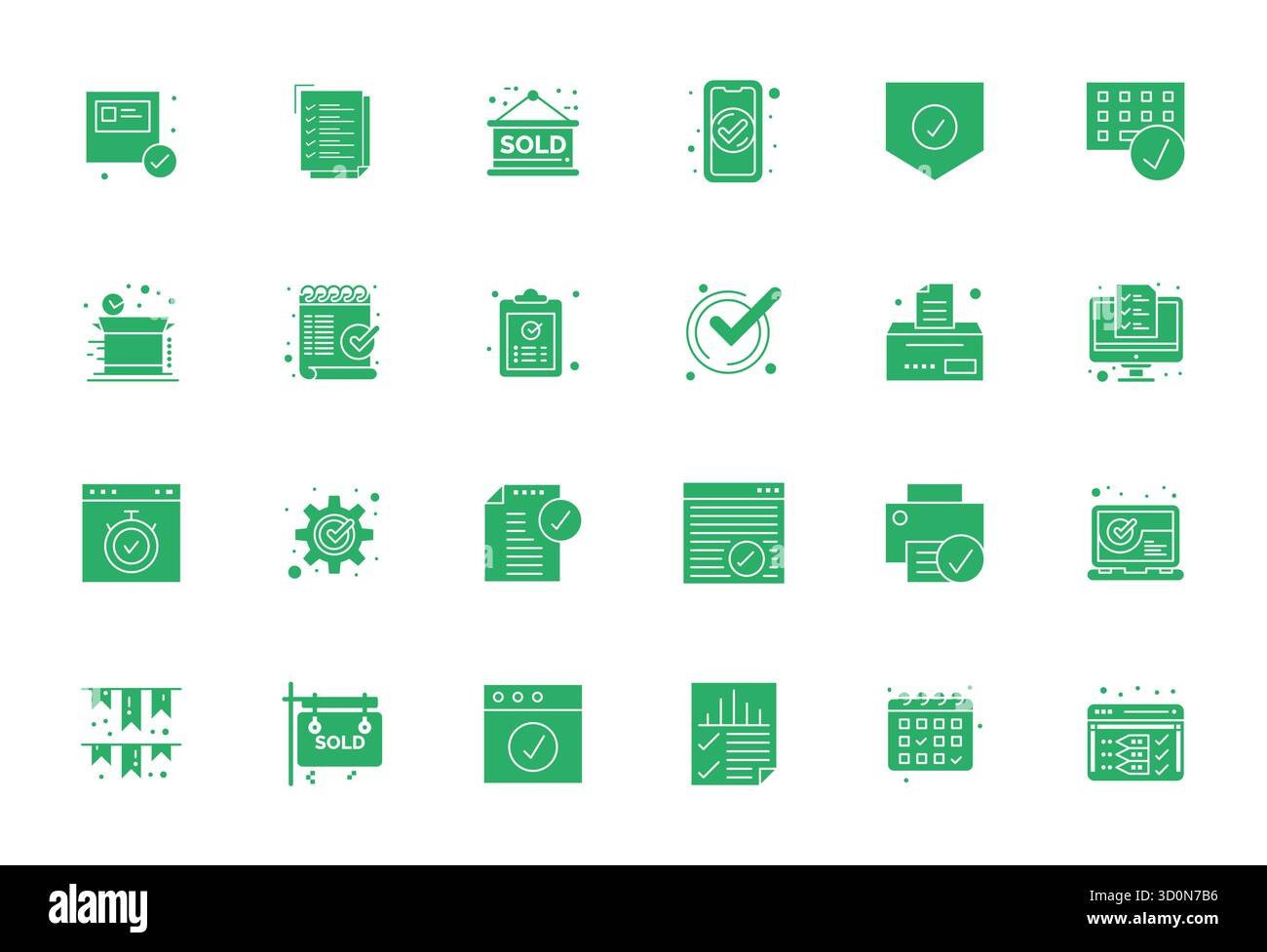 A clean collection of 24 Filled vector icons representing Completed ...