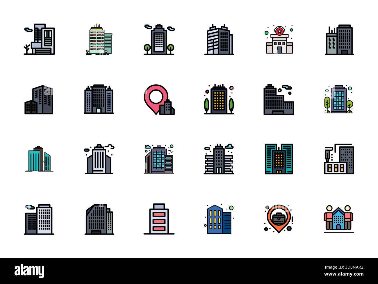 Ultimate collection of 24 vector icons representing Office Building in ...