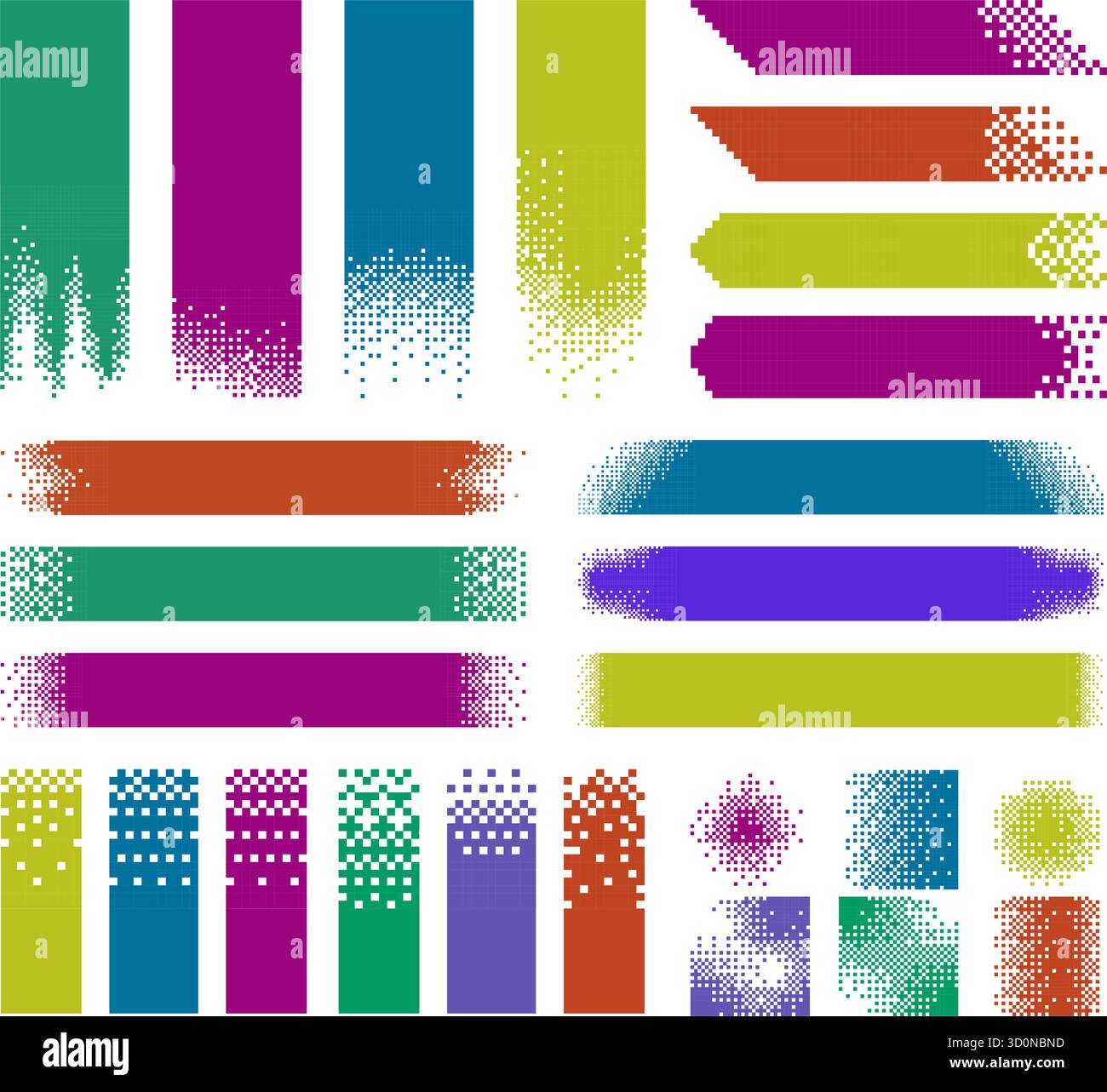 Pixel art banners. Pixelated halftone stripes with pixel dissolve ...