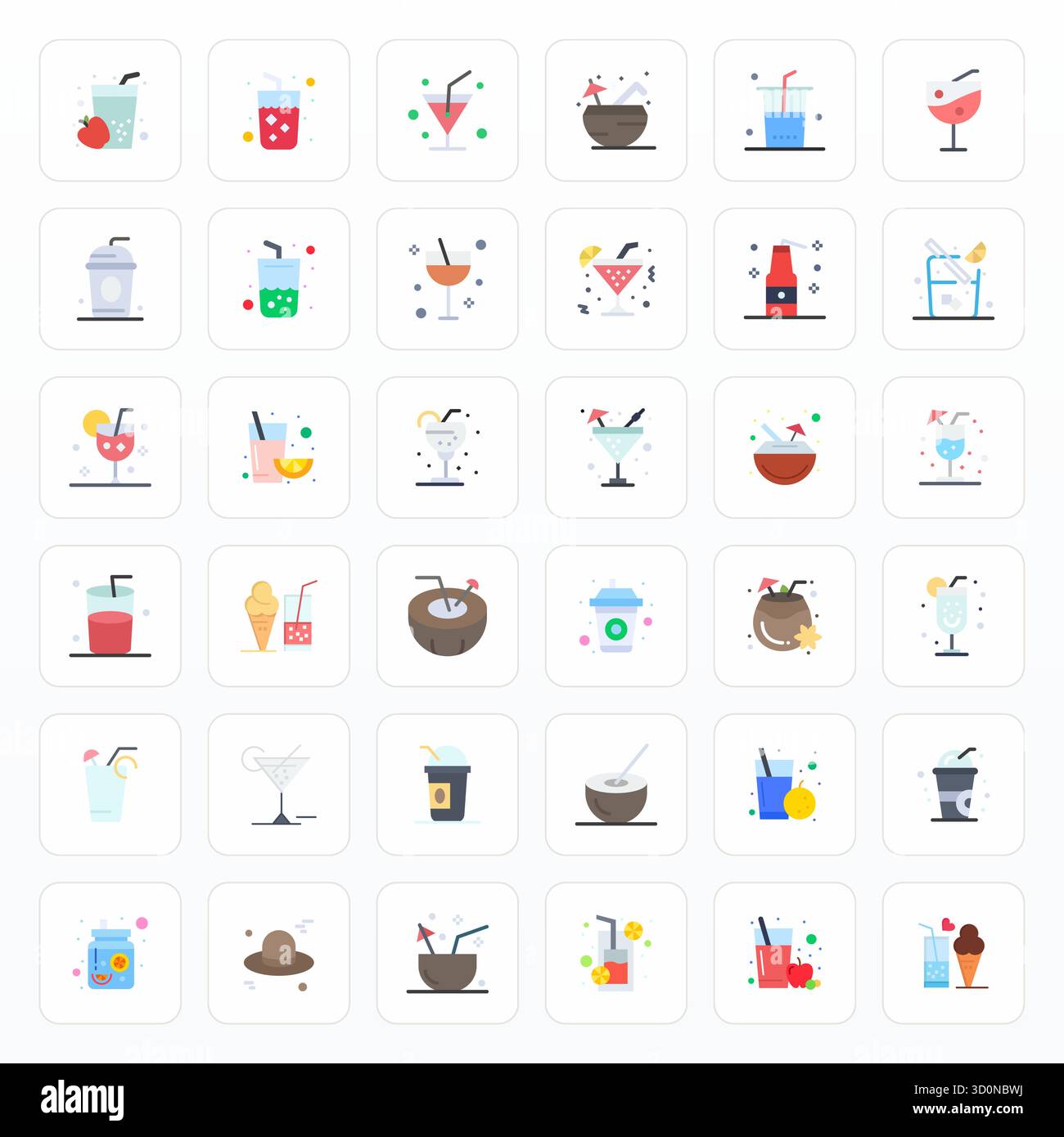 Collection of 36 Flat Grid Fitted vector icons for Straw, designed in ...