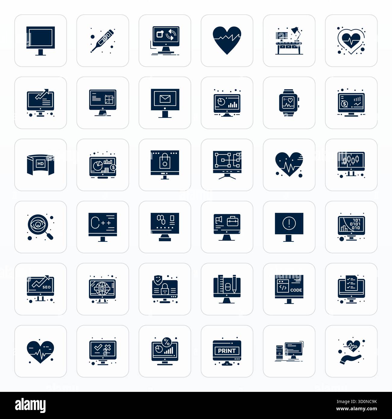 This set of 36 Glyph vector icons captures Monitor themes in 64x64 ...