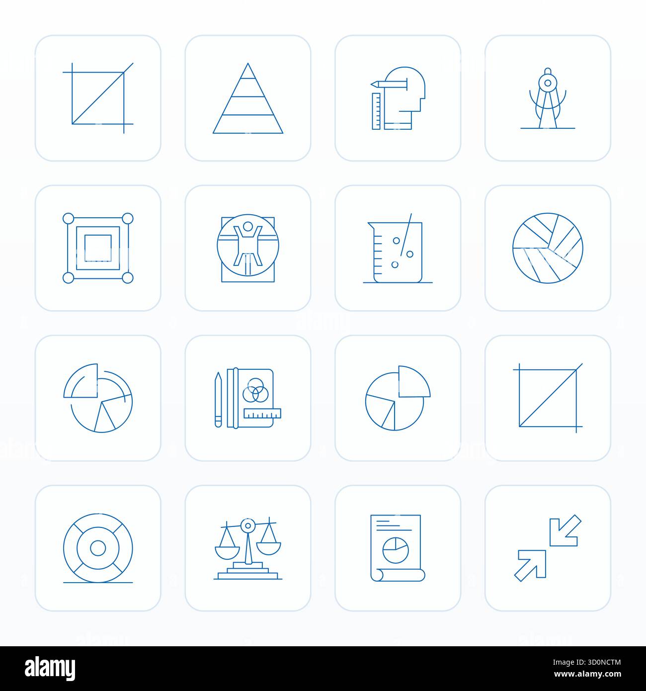 A clean collection of 16 Thin Line vector icons representing ...