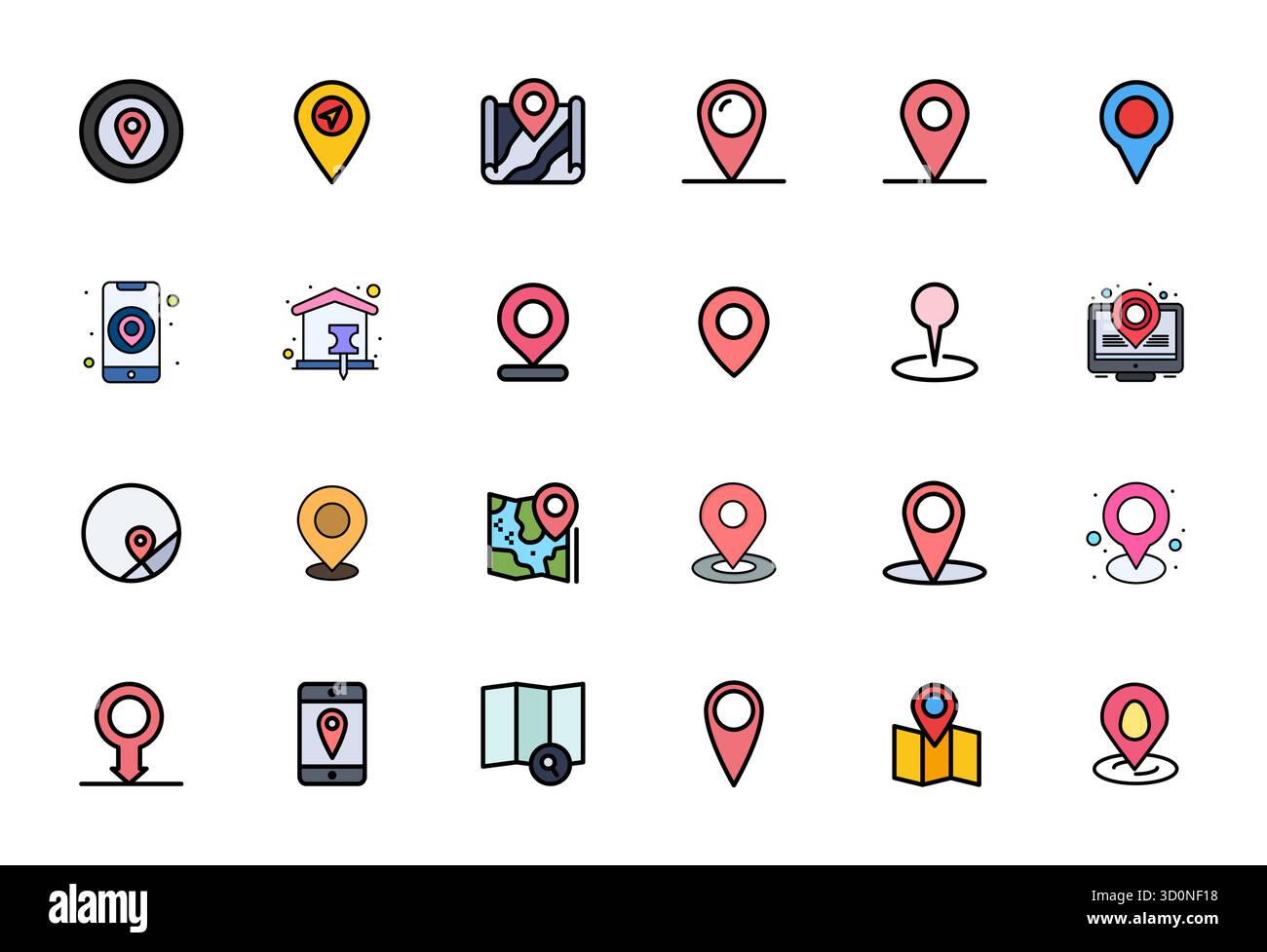 Premium collection of 24 Flat Line Filled vector icons for Gps Location ...
