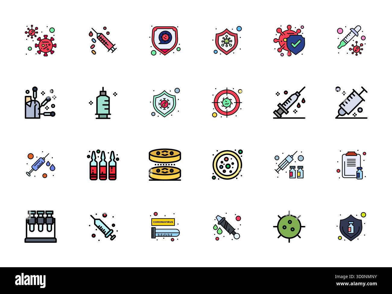 Refined bundle featuring 24 Flat Line Filled vector icons for Vaccine ...