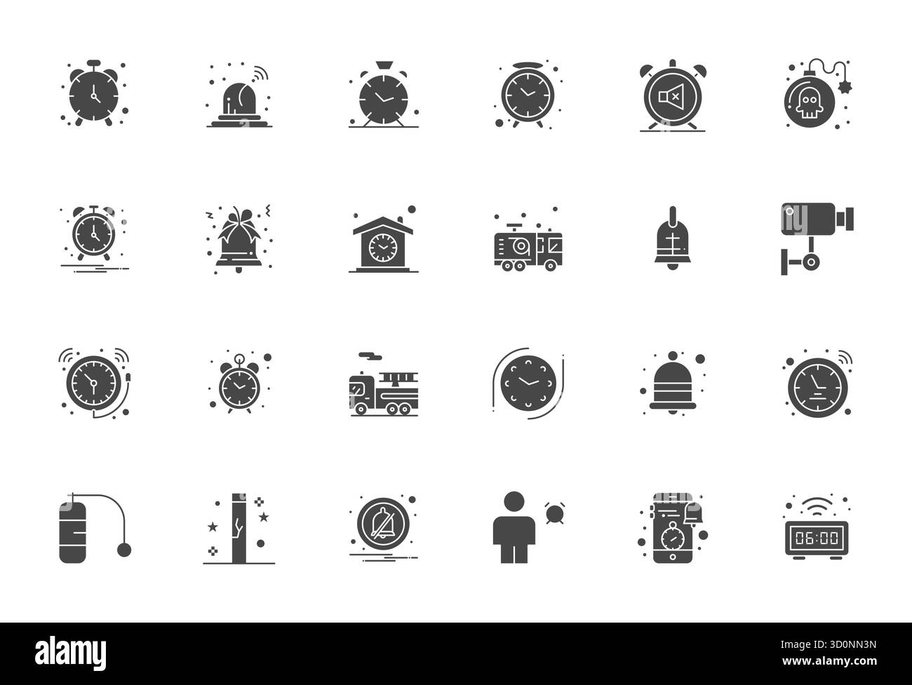 A dynamic set of 24 vector icons in Filled, tailored for Alarm with ...