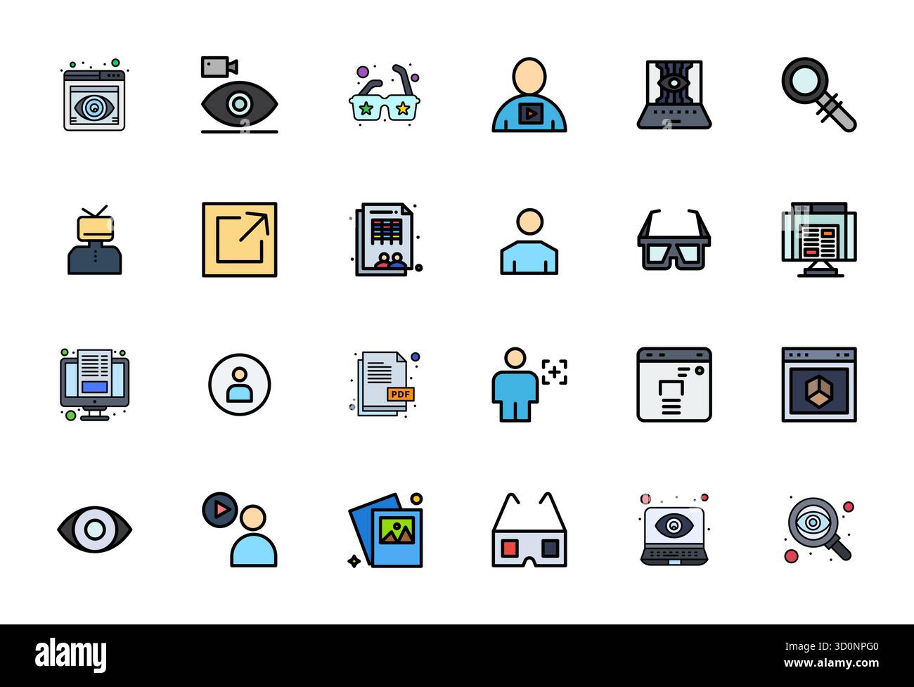 Masterfully created 24 vector icons representing Viewer in Flat Line ...