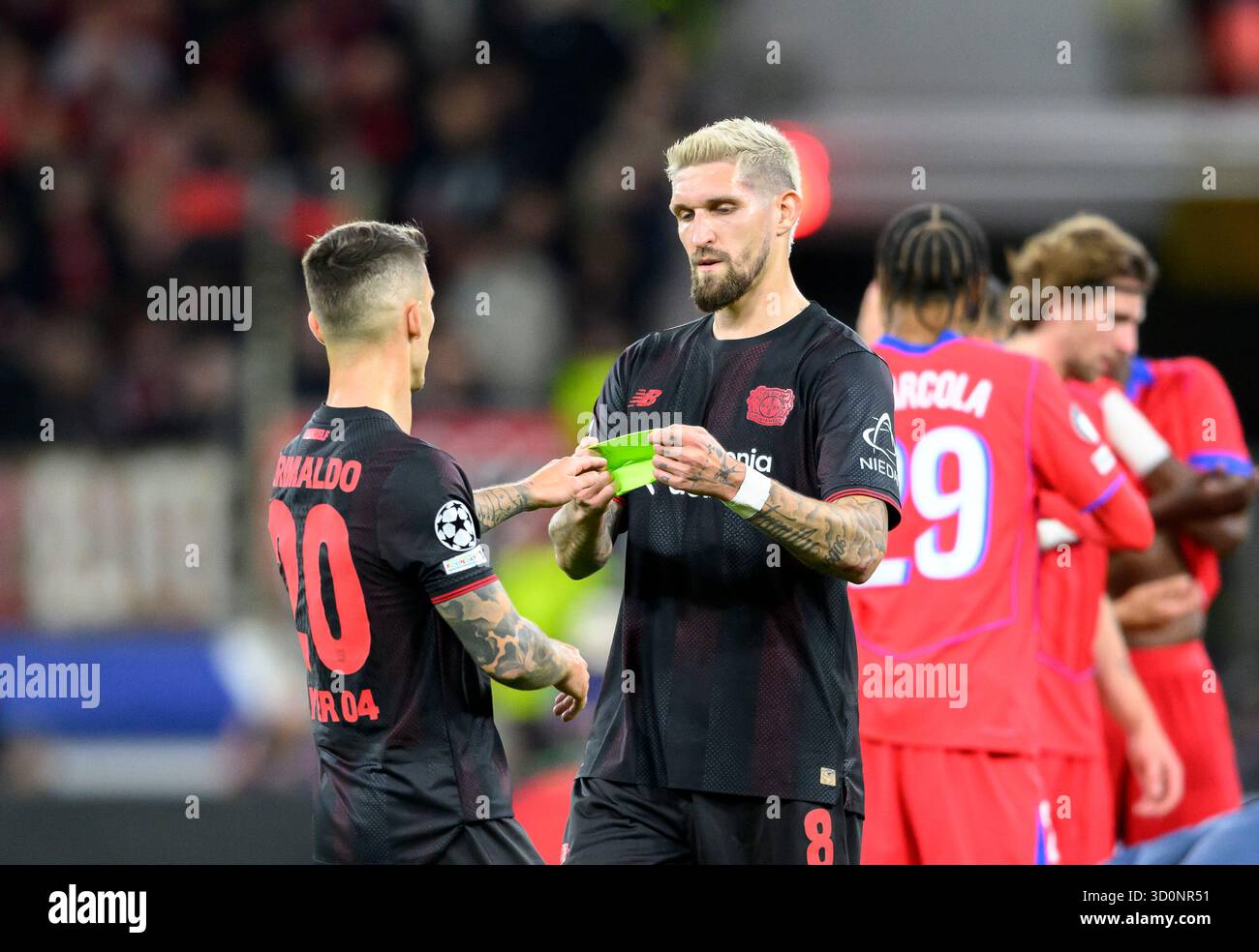 Robert Andrich (Bayer Leverkusen) after receiving a red card and being ...