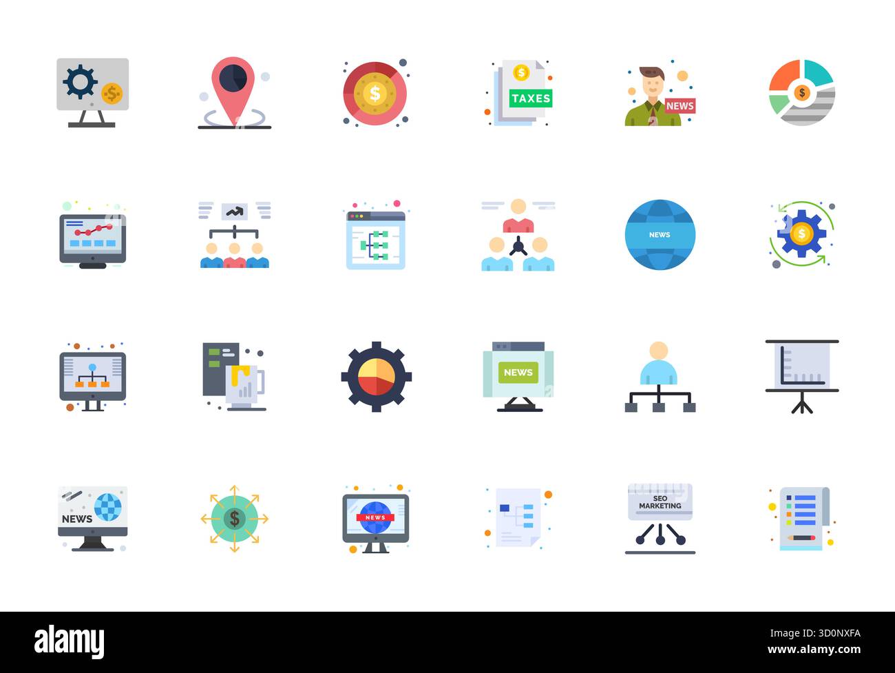 Essential pack of 24 Pixel Aligned vector icons for Reporting in Flat ...