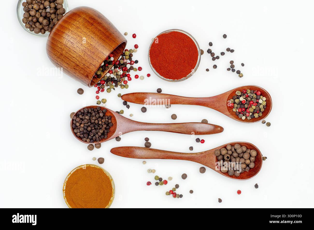 Assortment with various aromatic spices and seasonings in transparent ...