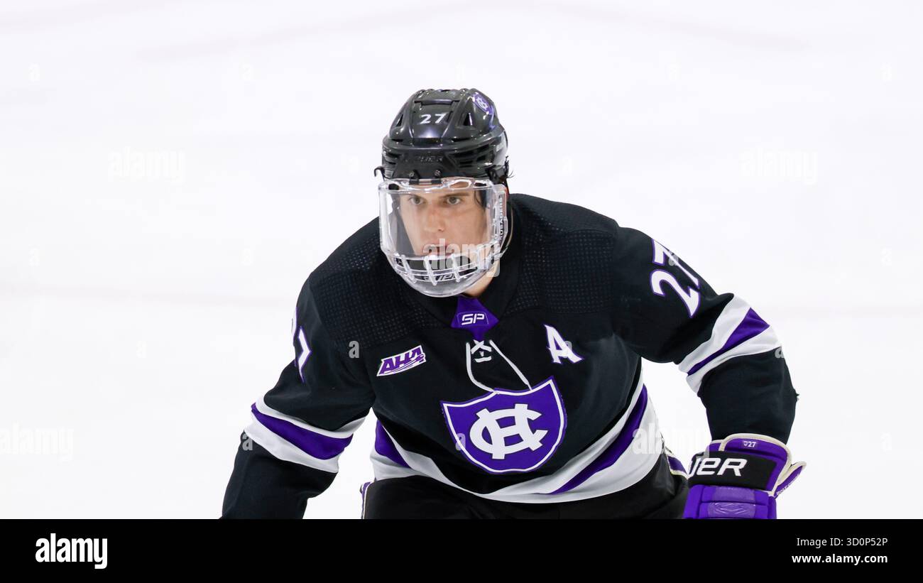 Holy Cross defenseman Mack Oliphant (27) skates during the second ...