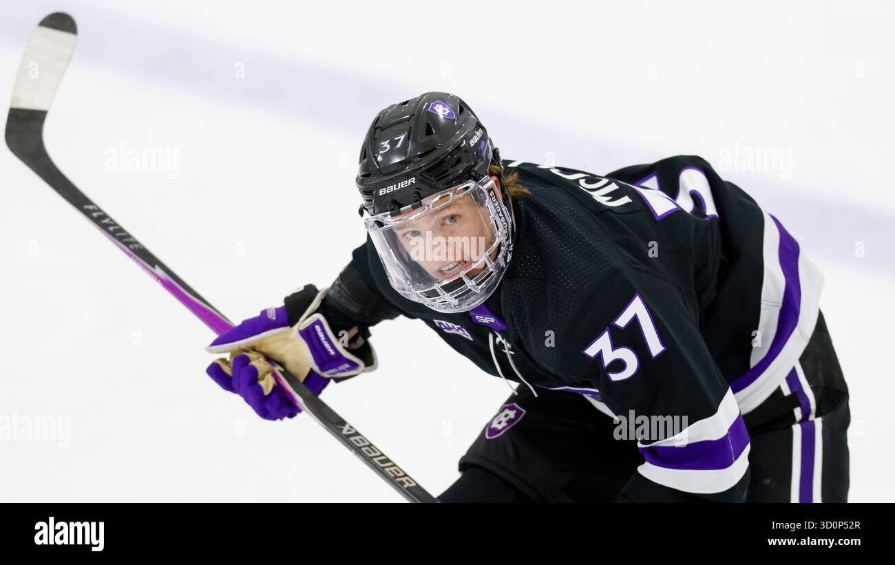 Holy Cross defenseman Quinn McCall (37) skates during the second period ...