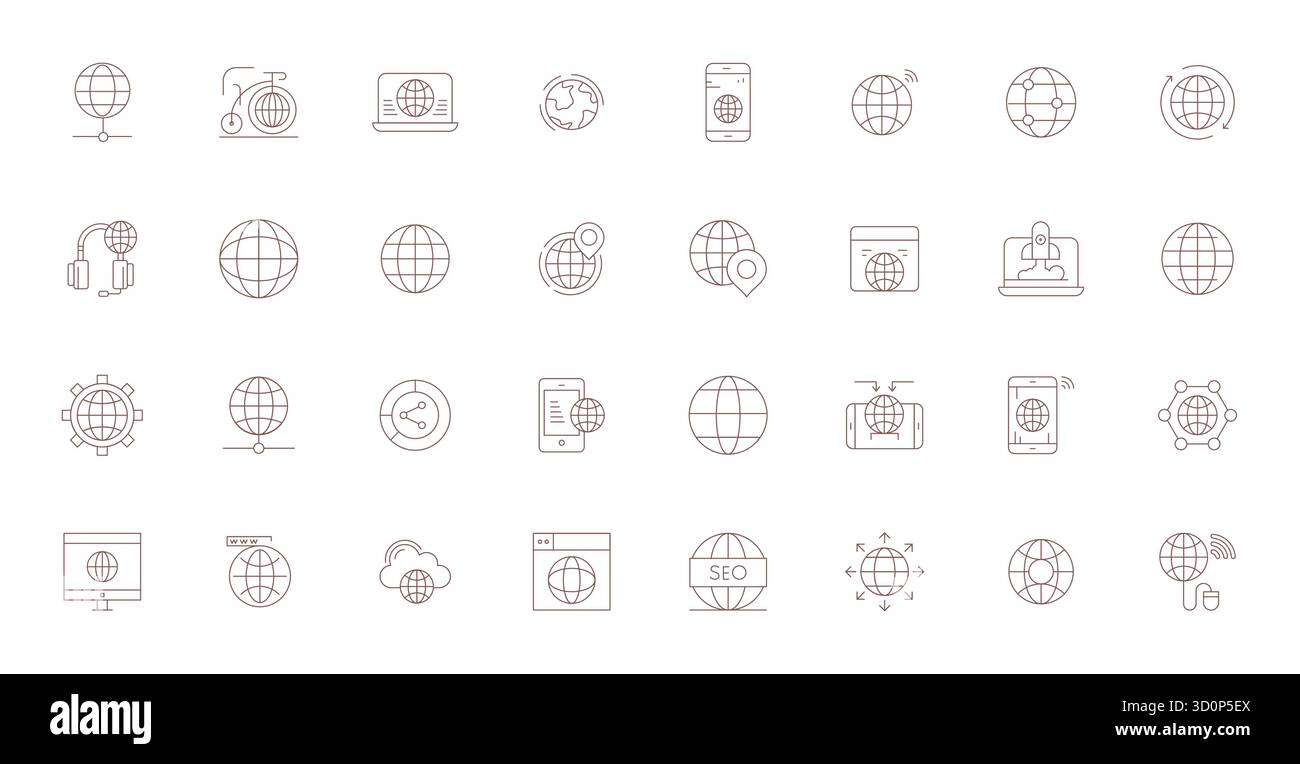 Set of 32 Thin Line Detail Enhanced vector icons themed around Global ...