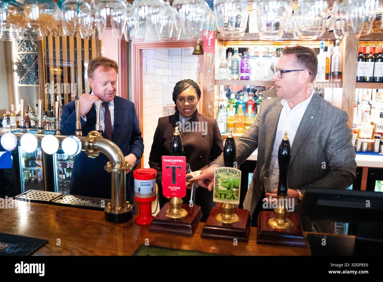 Conservative Party leader Kemi Badenoch (centre) and Gregory Stafford ...