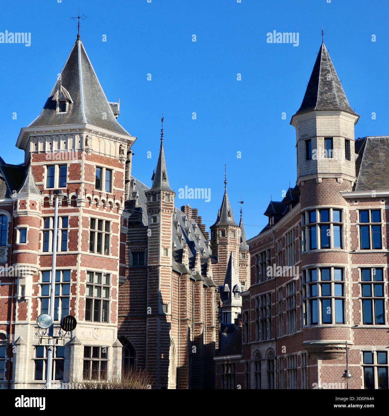 Antwerp city street showcasing historic gothic revival architecture ...