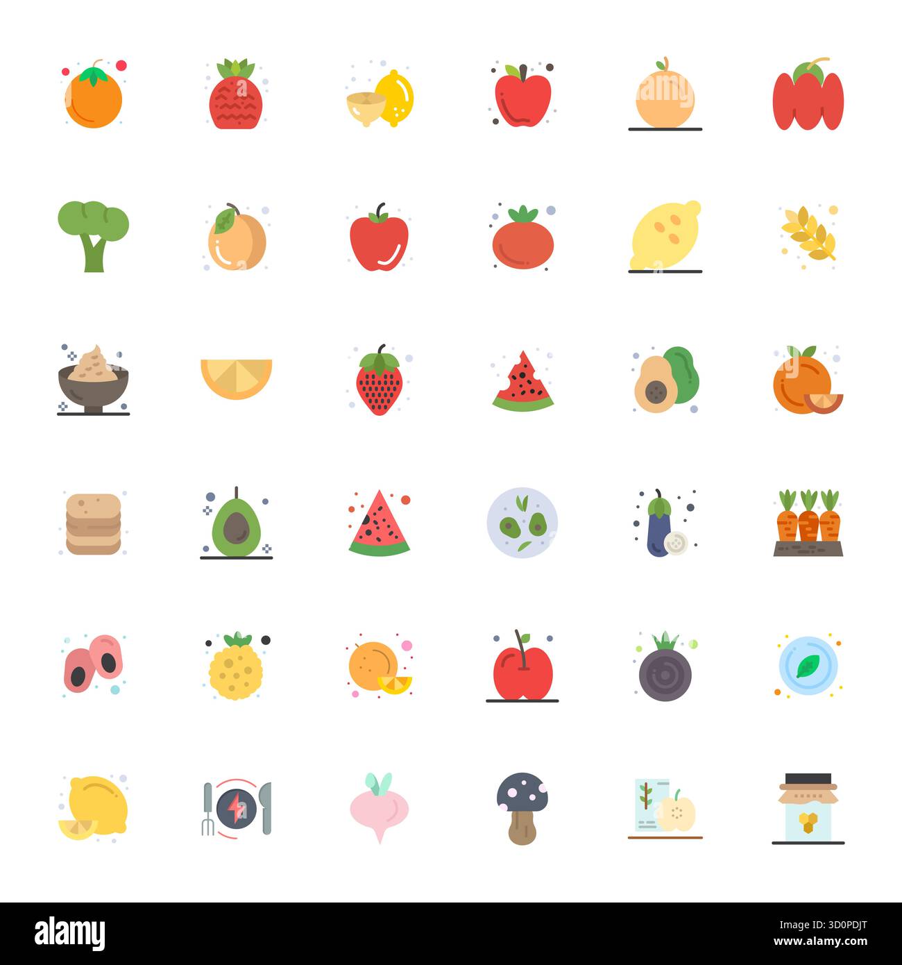 Streamlined set of 36 vector icons for Healthy Food in Flat aesthetic ...