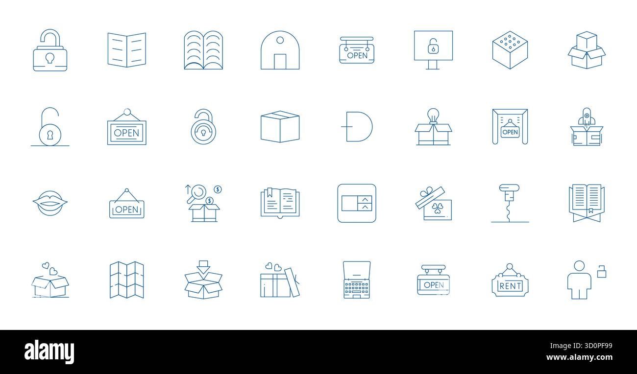 Essential pack of 32 Editable vector icons for Open in Thin Line format ...