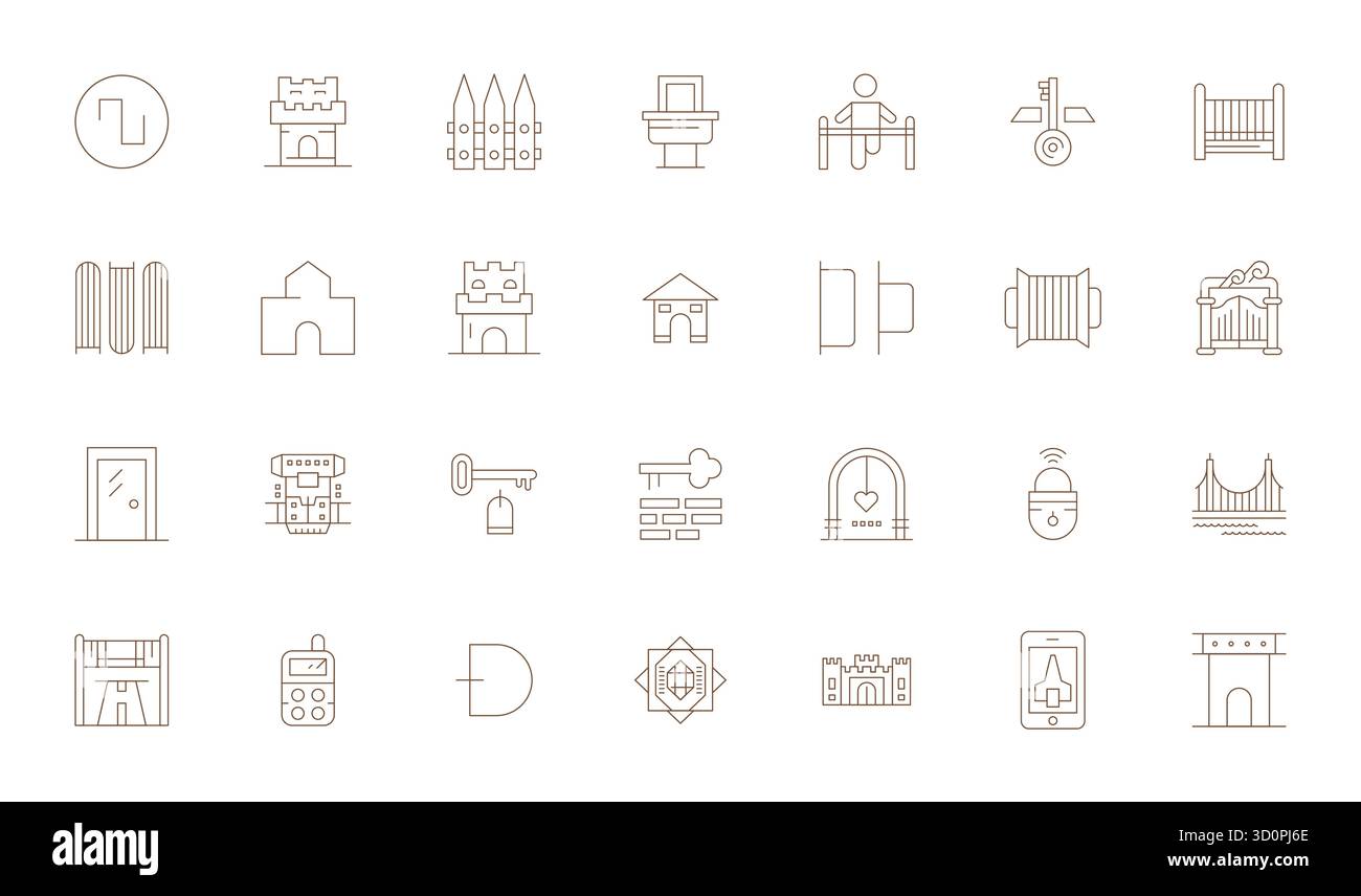 Streamlined set of 28 vector icons for Gate in Thin Line aesthetic ...