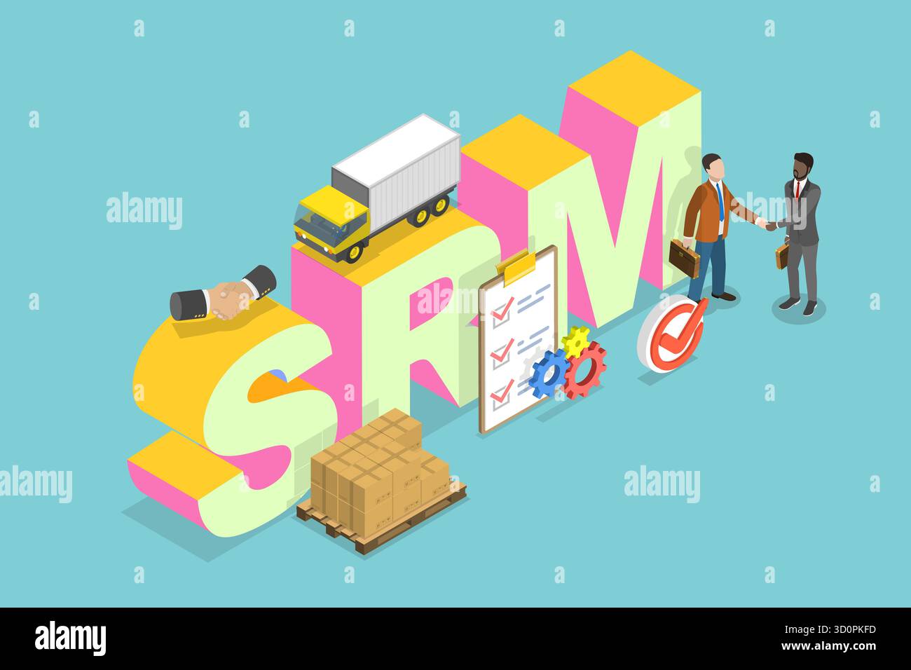 3D Isometric Flat Illustration of SRM, Supplier Relationship Management ...