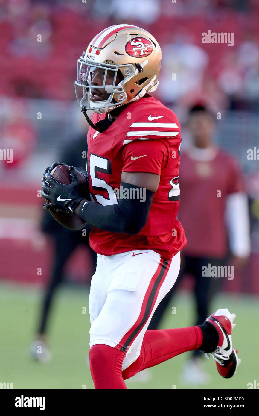 San Francisco 49ers safety Jason Pinnock (25) warms up during an NFL ...