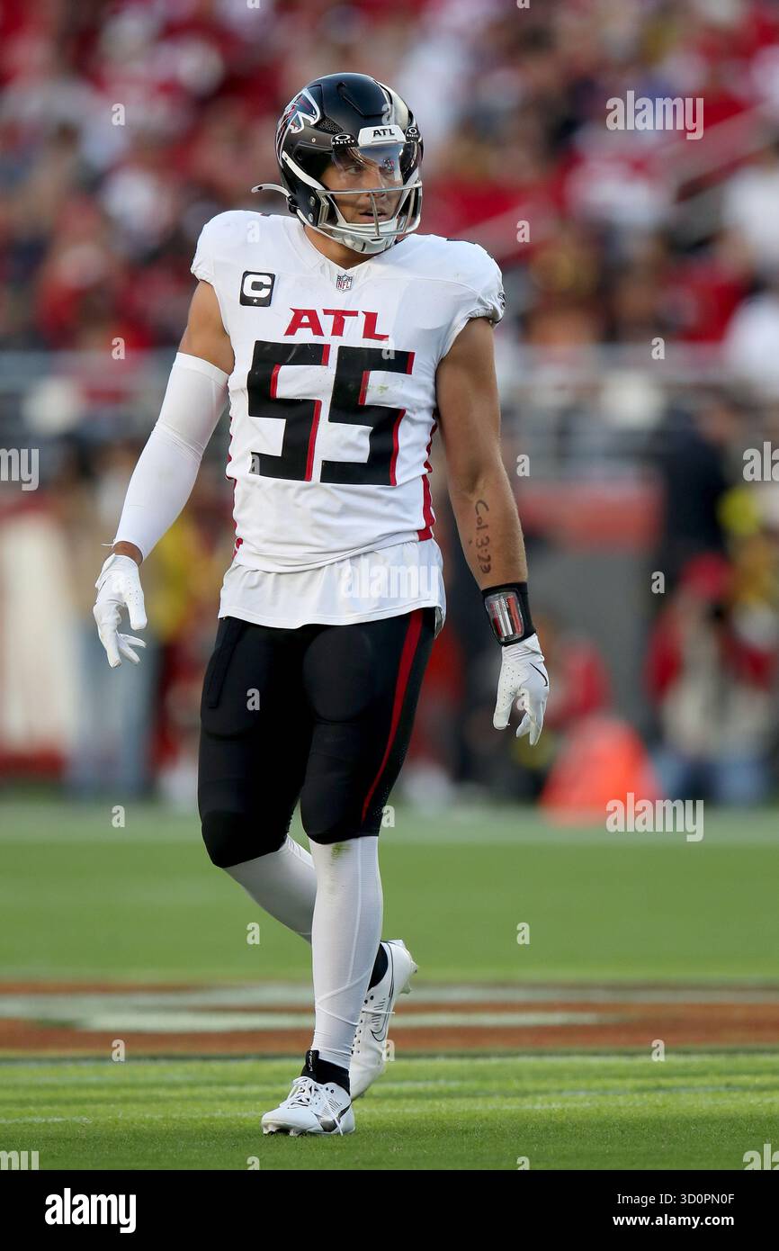 Atlanta Falcons linebacker Kaden Elliss (55) defends during an NFL ...