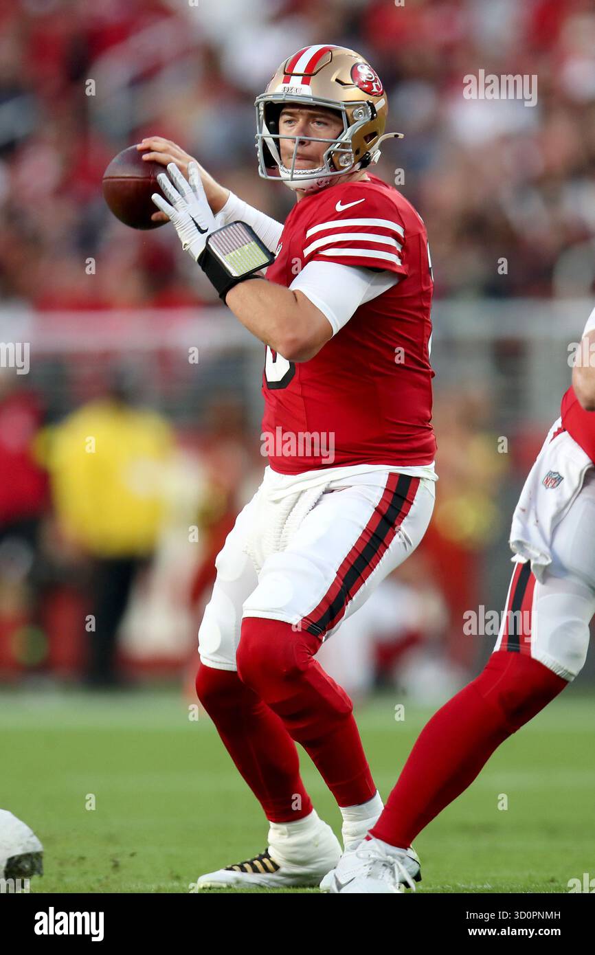 San Francisco 49ers quarterback Mac Jones (10) throws during an NFL ...