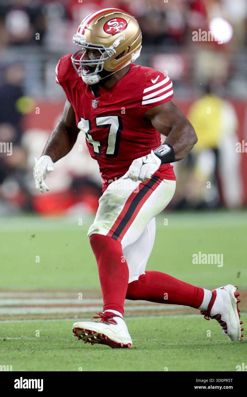 San Francisco 49ers defensive end Bryce Huff (47) defends during an NFL ...