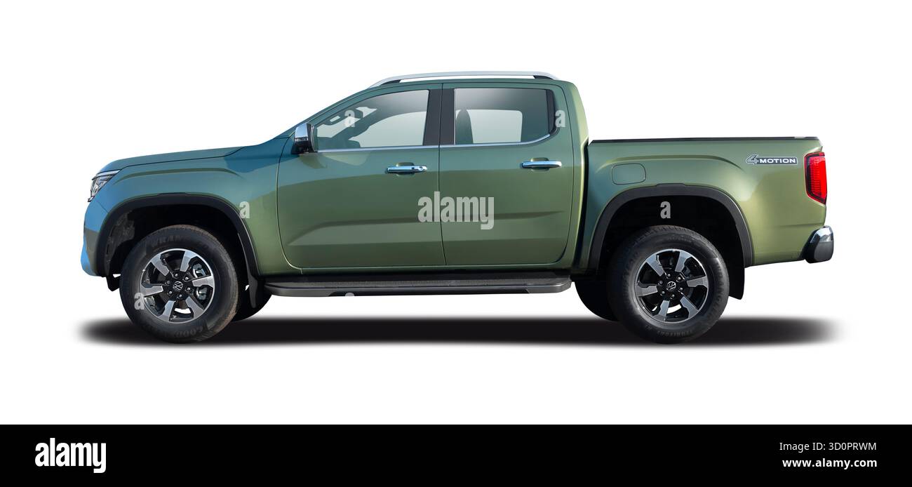 VW Amarok pickup truck side view isolated on white background Stock ...