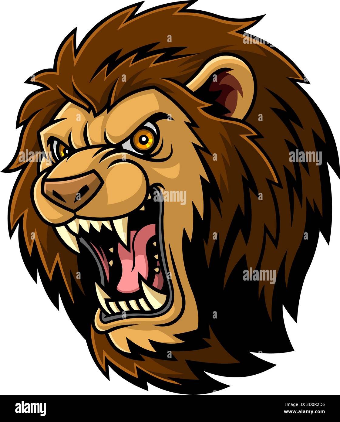 Angry Roaring Lion Head Mascot - Vector Hand Drawn Illustration ...