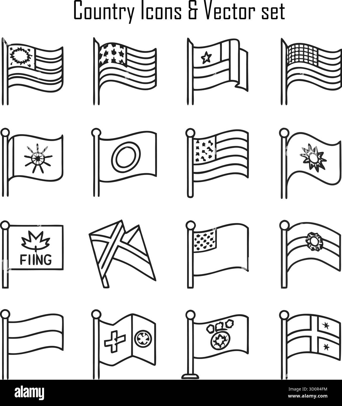 Flags Icon Set, National and Country Symbols, Vector Illustration of ...