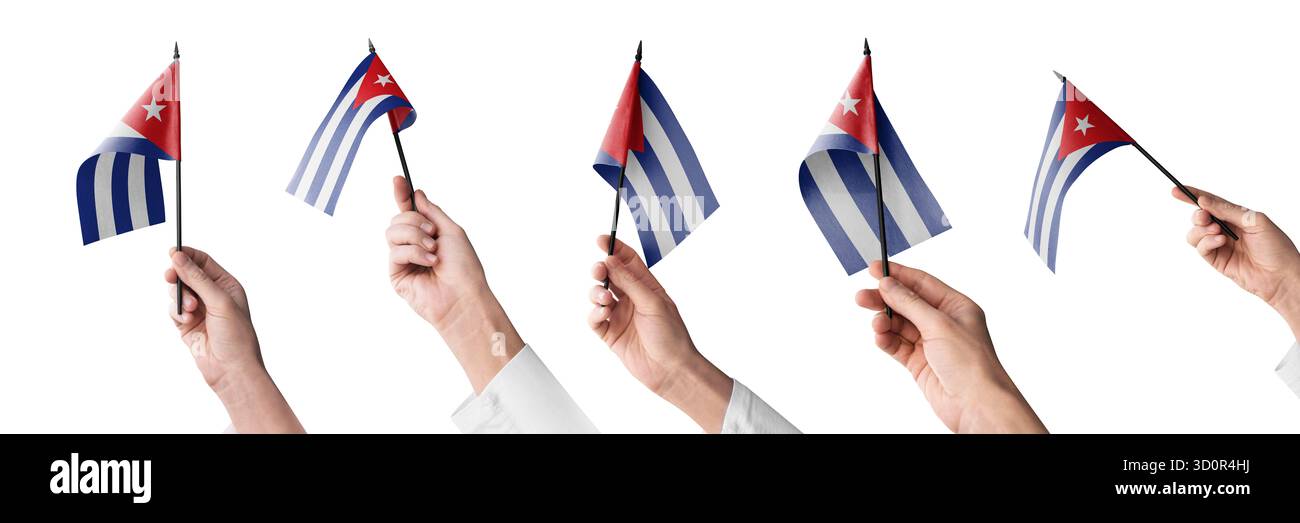 The Cuba flag in hand in different angles on a white background Stock ...