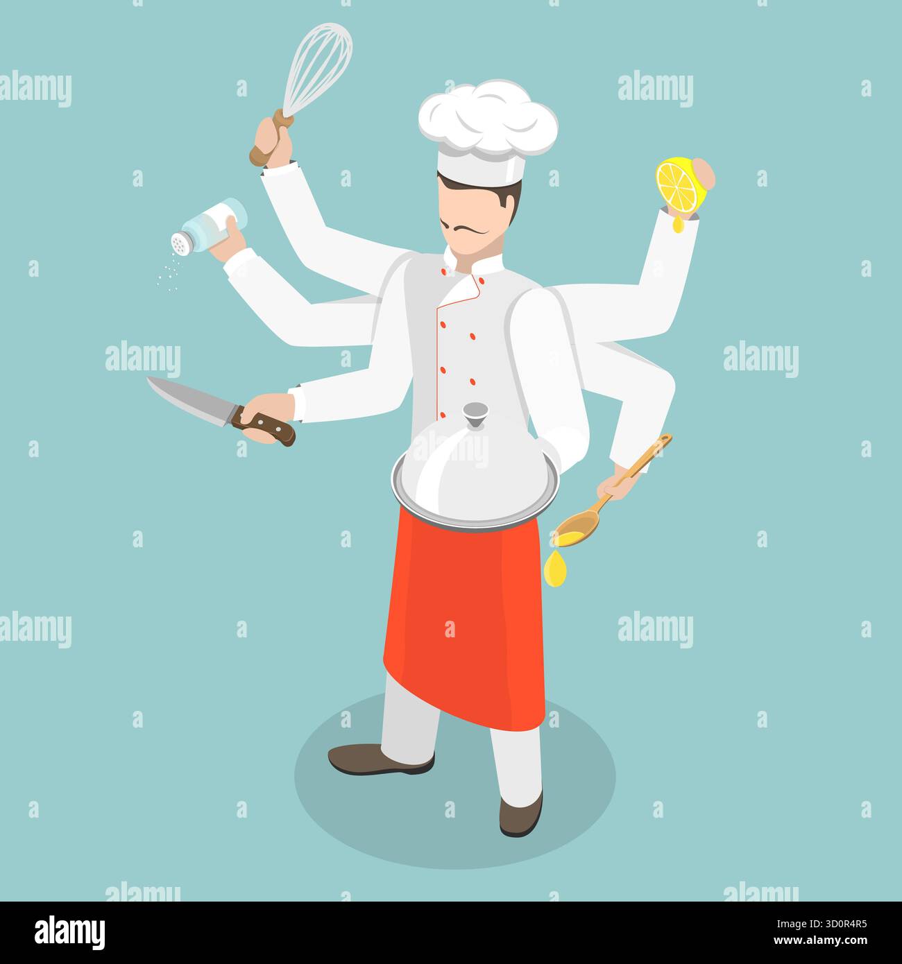 3D Isometric Flat Illustration of Multitasking Chef, Skillful and ...