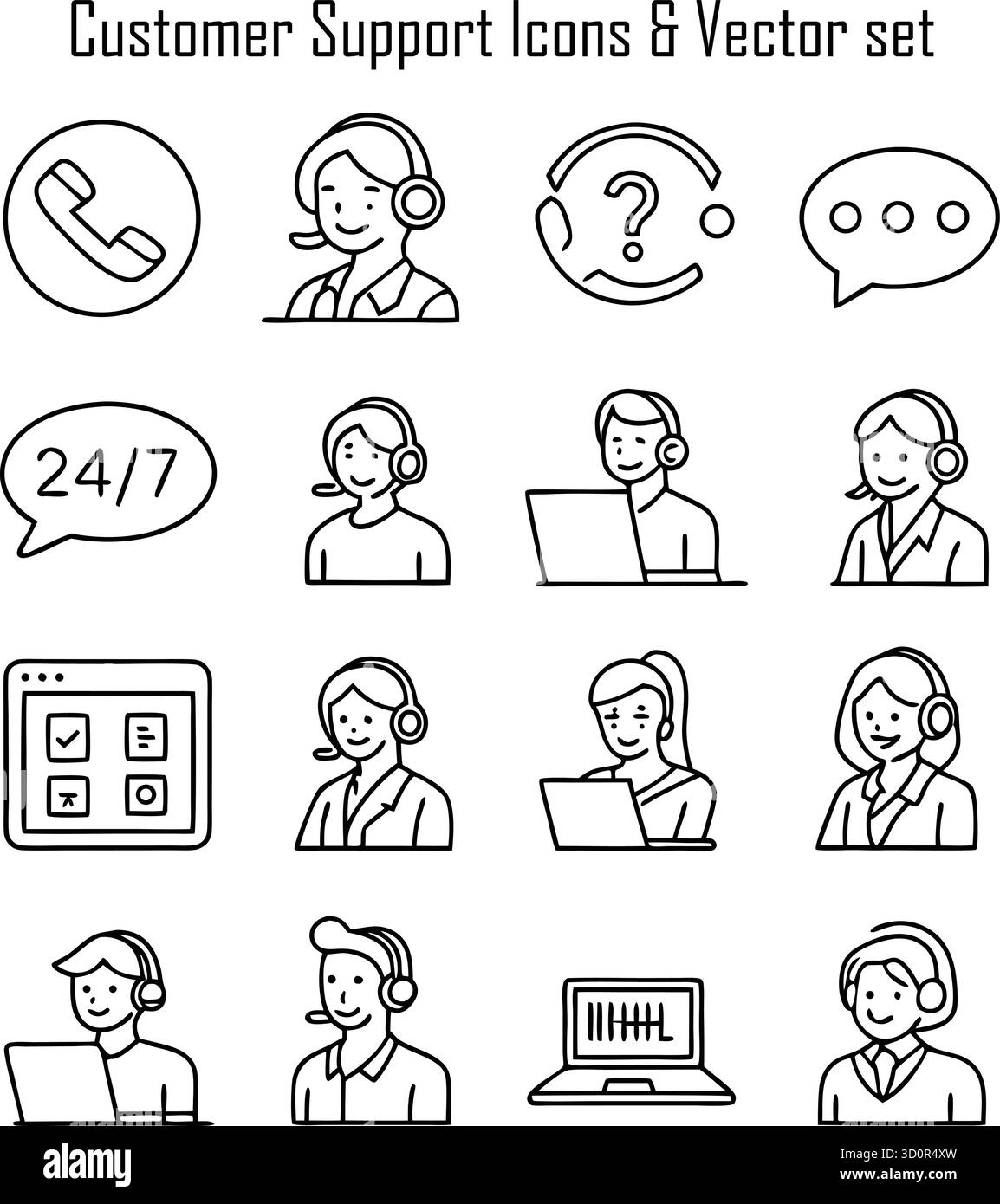Customer Support Icon Set, Call Center, Help Desk, and Service ...