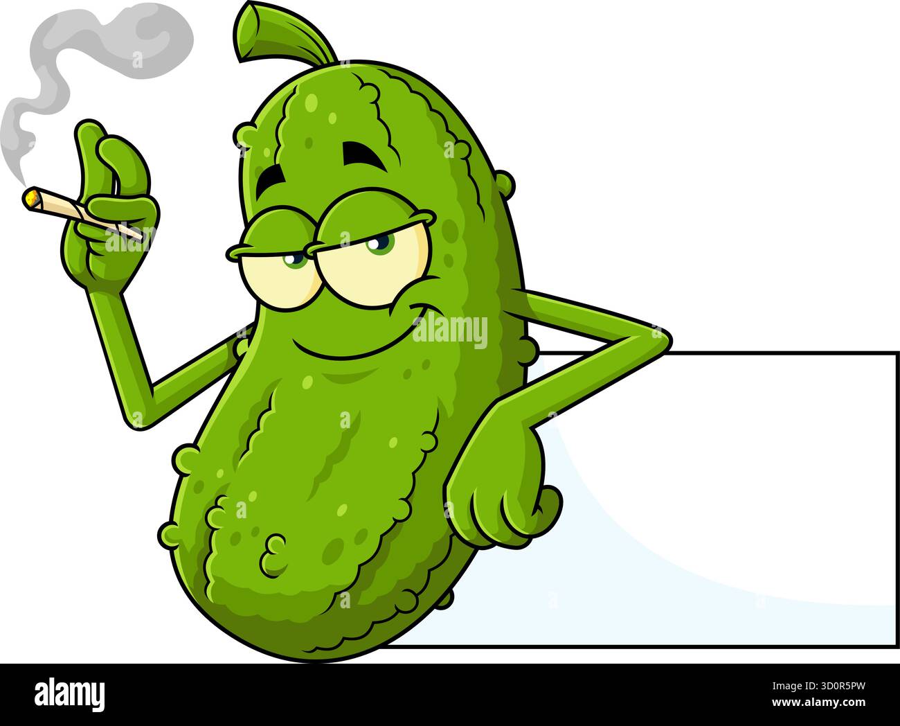 Cool Pickle Cartoon Mascot Character Smoking Joint And Leaning On Blank ...