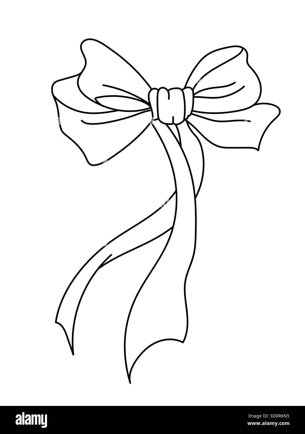Simple black outline drawing of a tied ribbon bow with long flowing ...