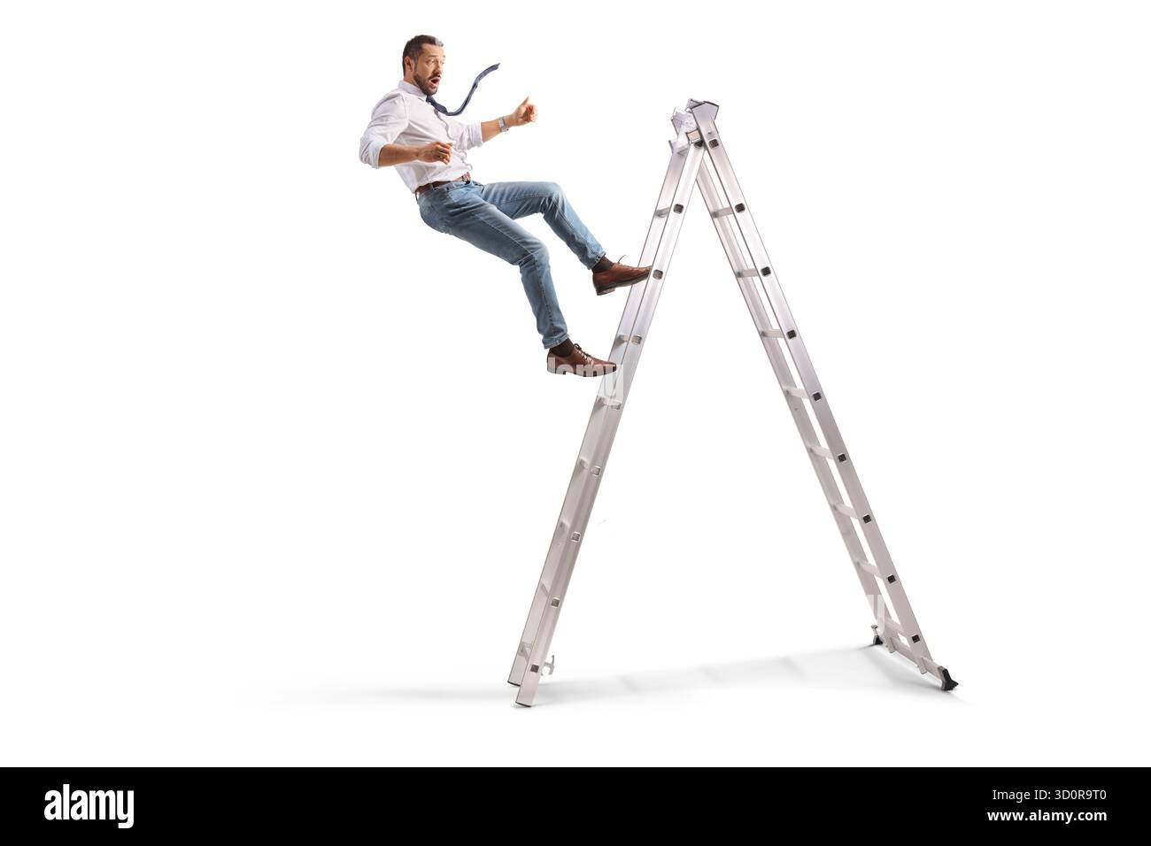 Man falling from a ladder isolated on white background Stock Photo - Alamy