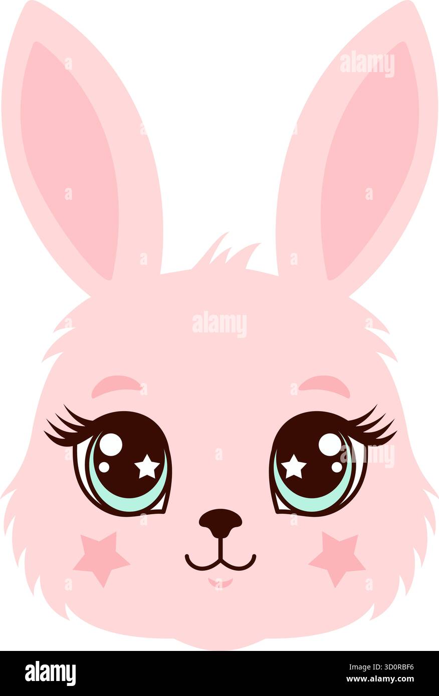 Cute pink bunny face illustration with big eyes Stock Vector Image ...