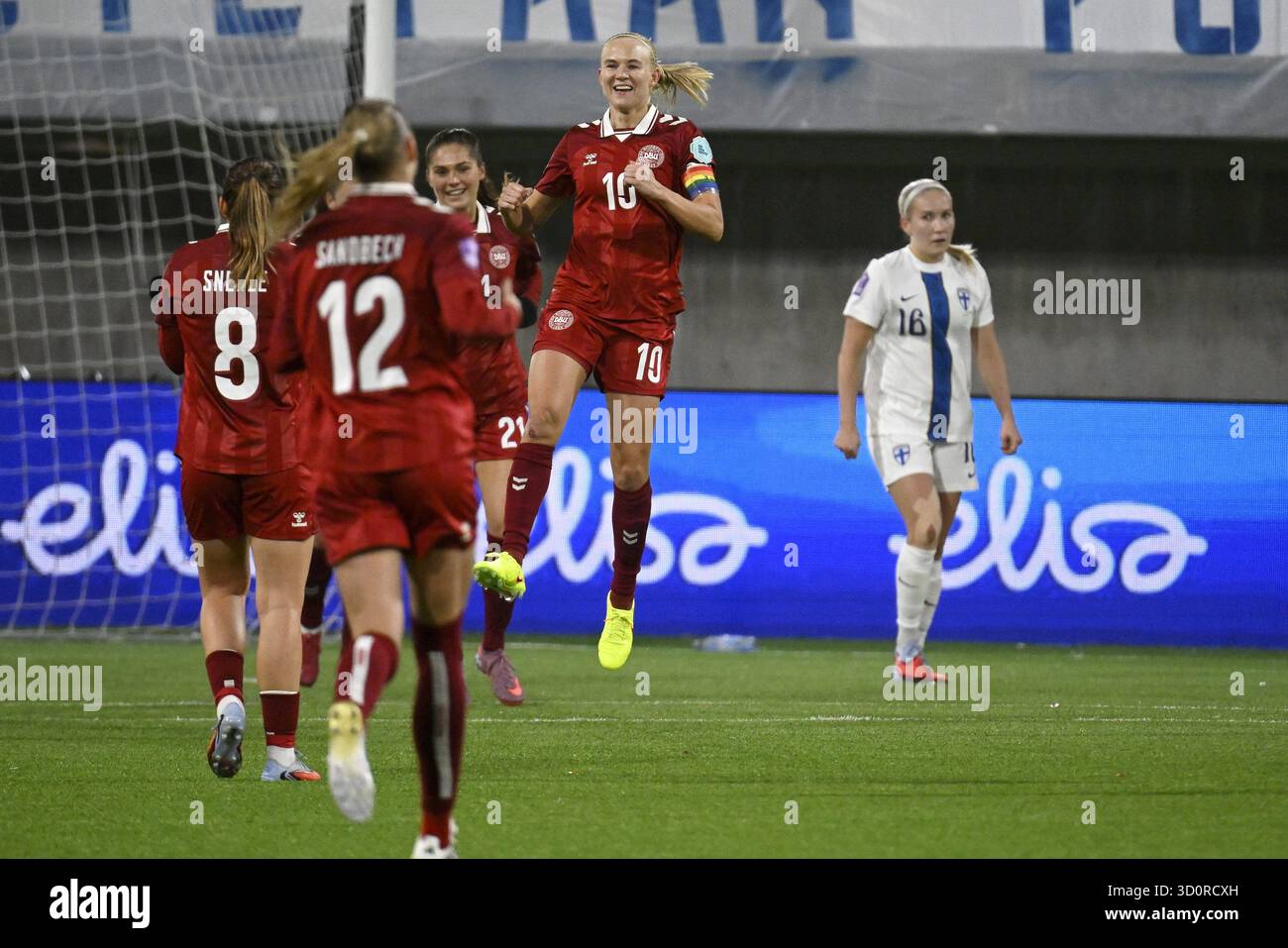 Denmark's Pernille Harder, center top, celebrates after scoring during ...