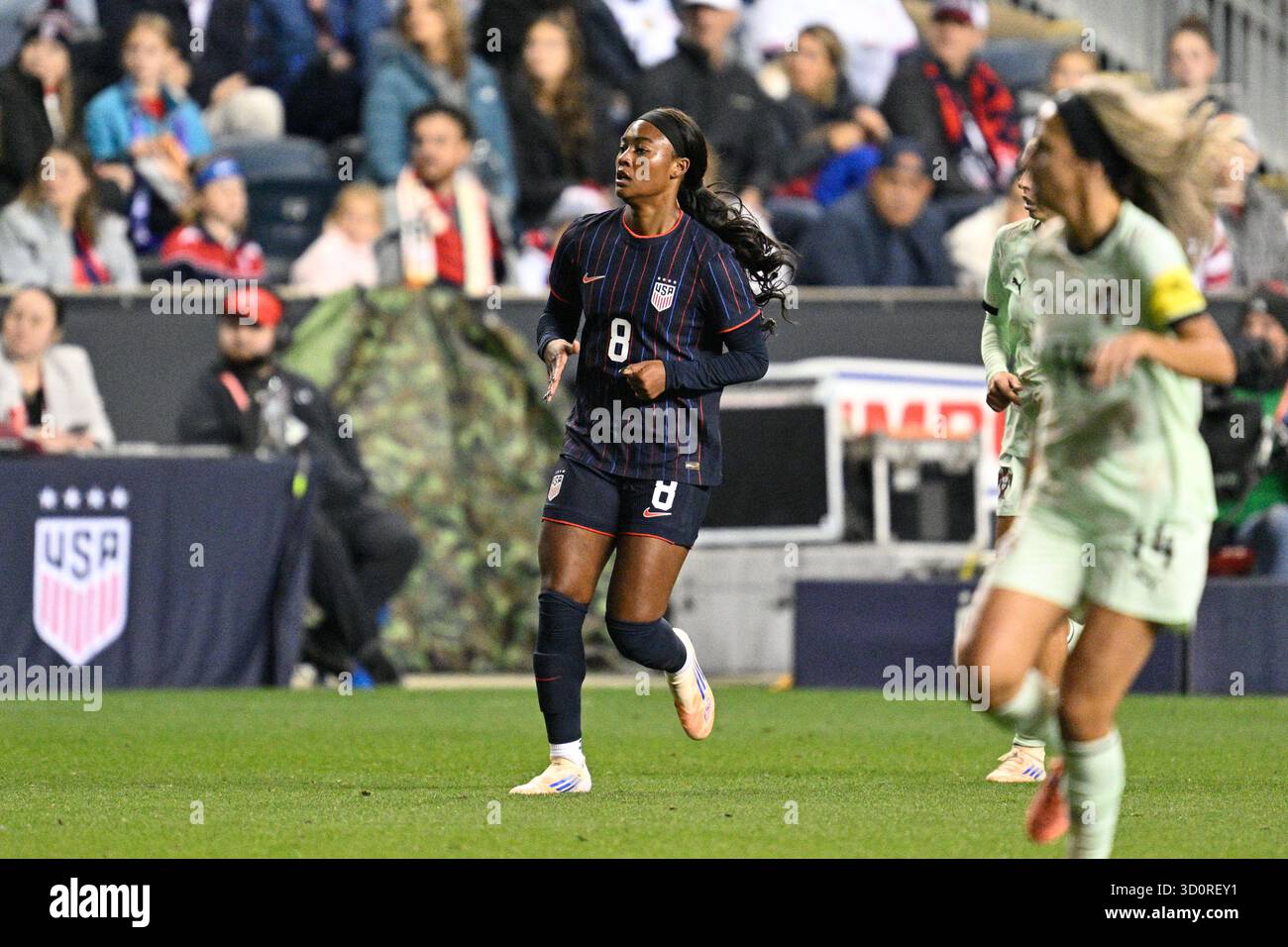 CHESTER, PA - OCTOBER 23: United States midfielder Jaedyn Shaw #8 is ...