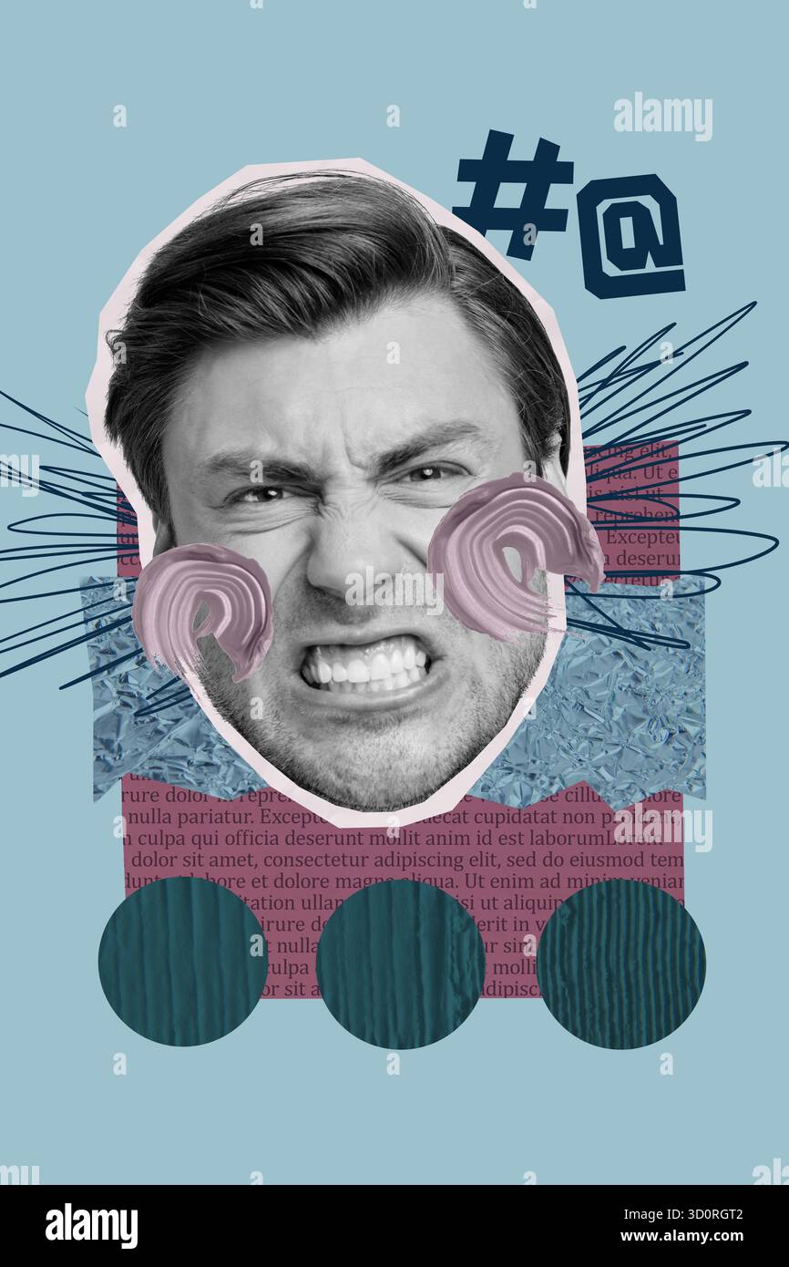 Banner image art pop trend collage of angry man scream pressure ...