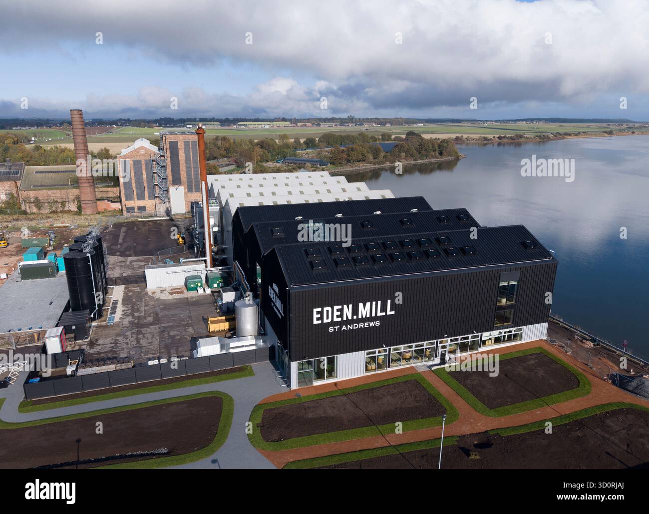 Aerial view of Eden Mill distillery Guardbridgel, Fife, Scotland, Uk ...