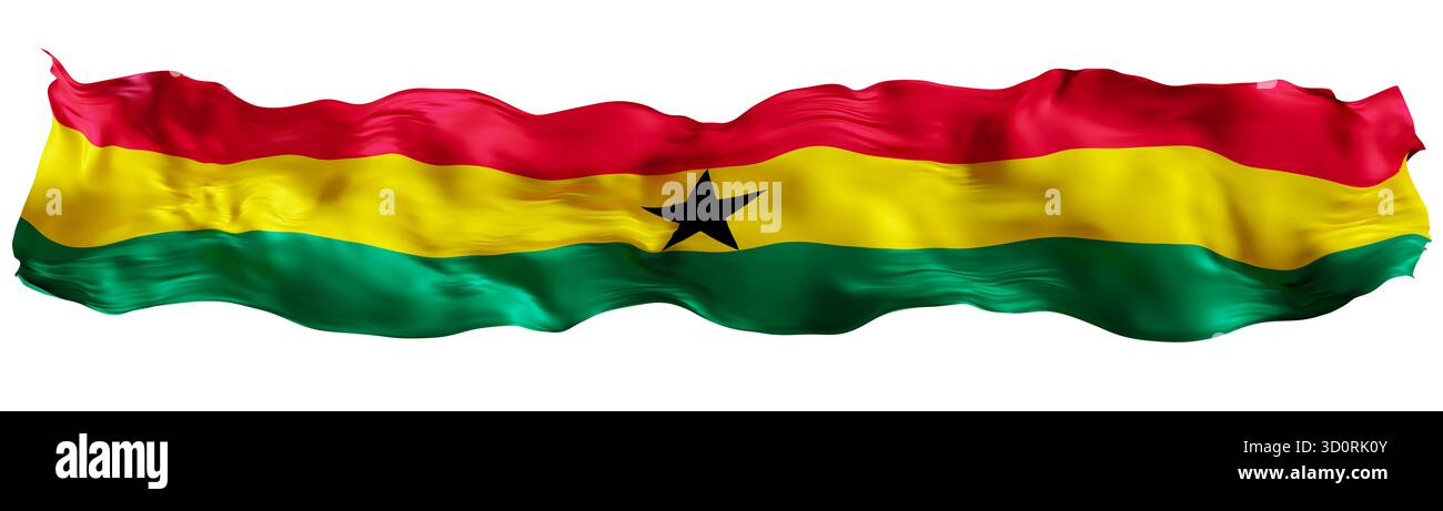 Stylized flag of Ghana waving in the wind, isolated on white background ...