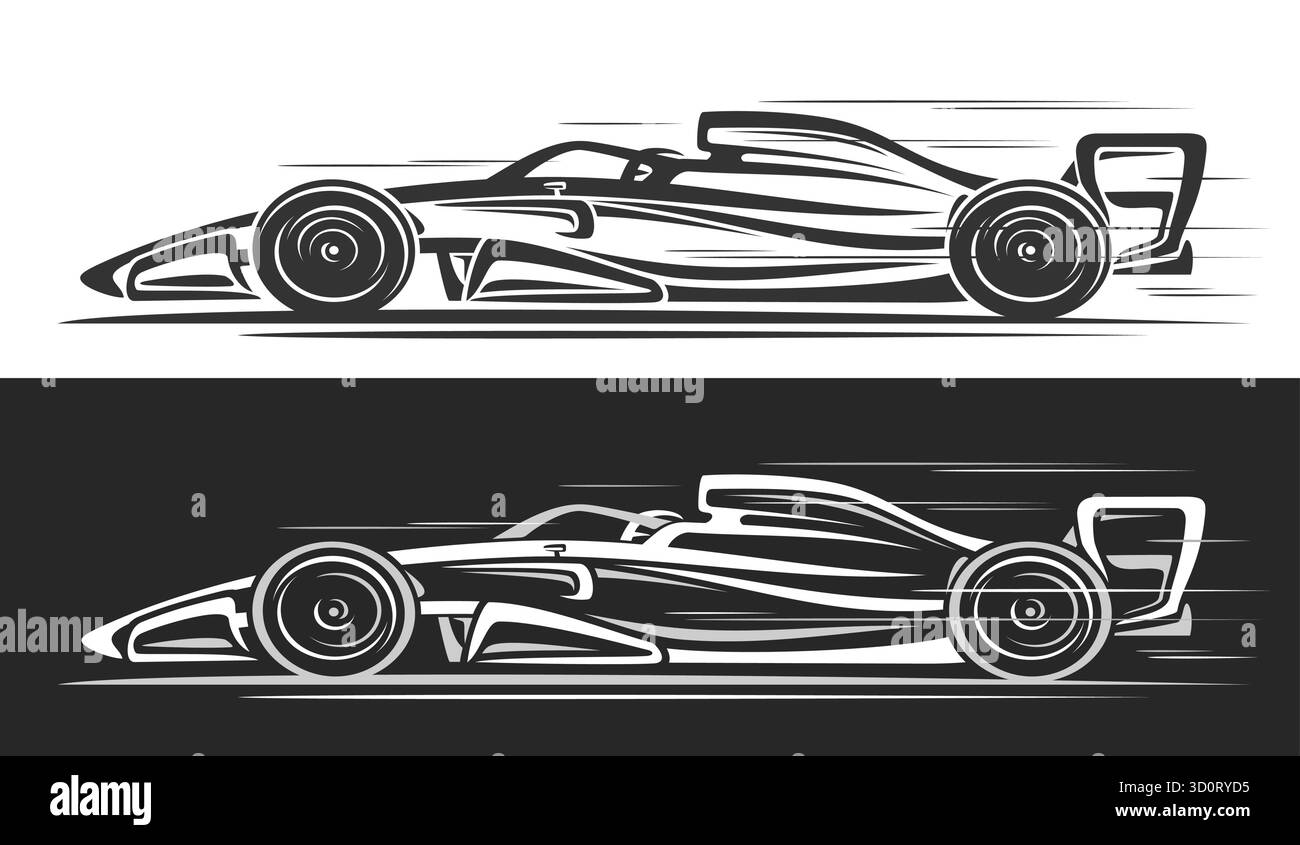 Vector logo for F1 Racing Car, monochrome automotive banners with ...