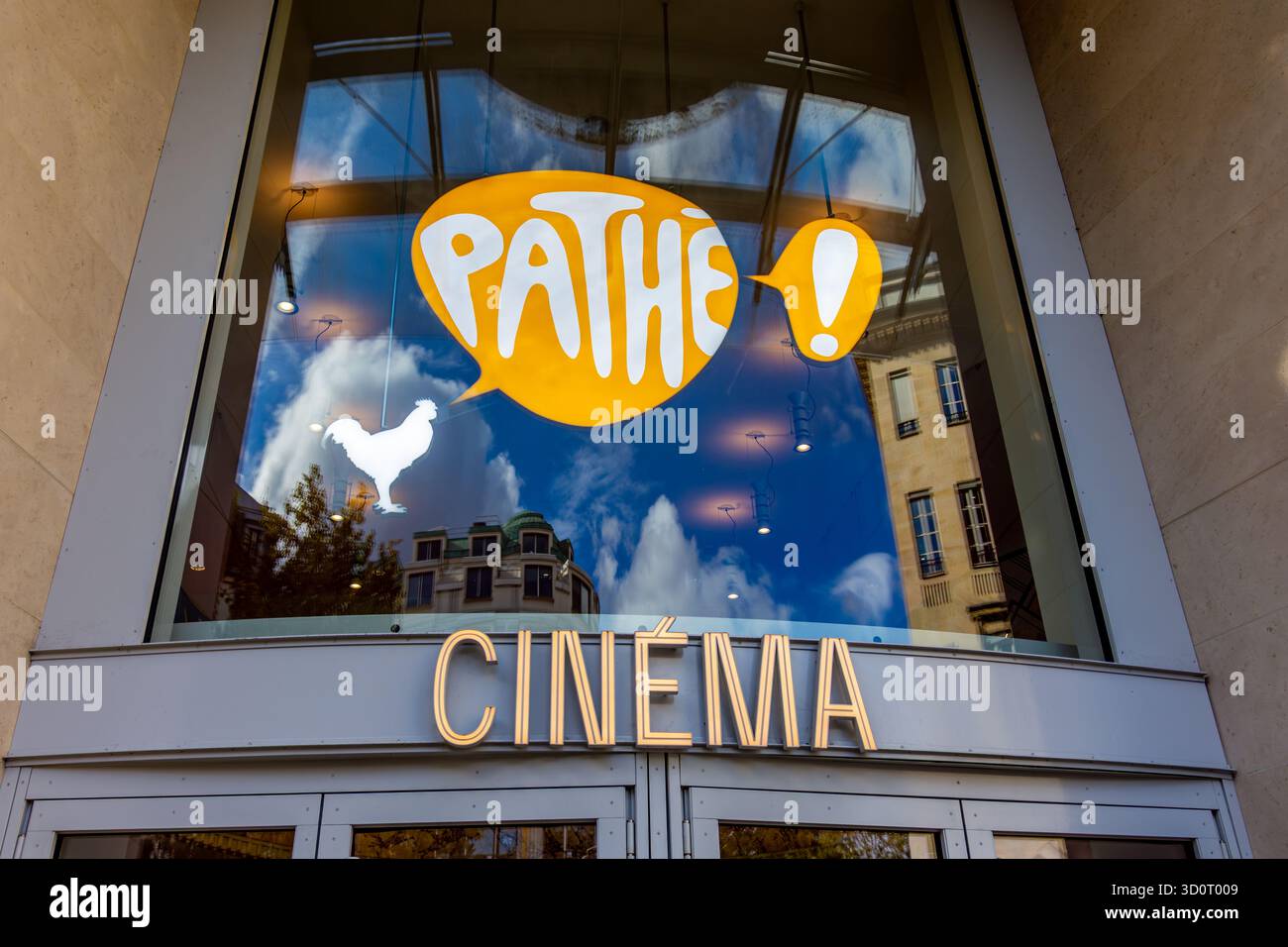 Sign and logo at the entrance to a movie theater from the Pathe Cinemas ...