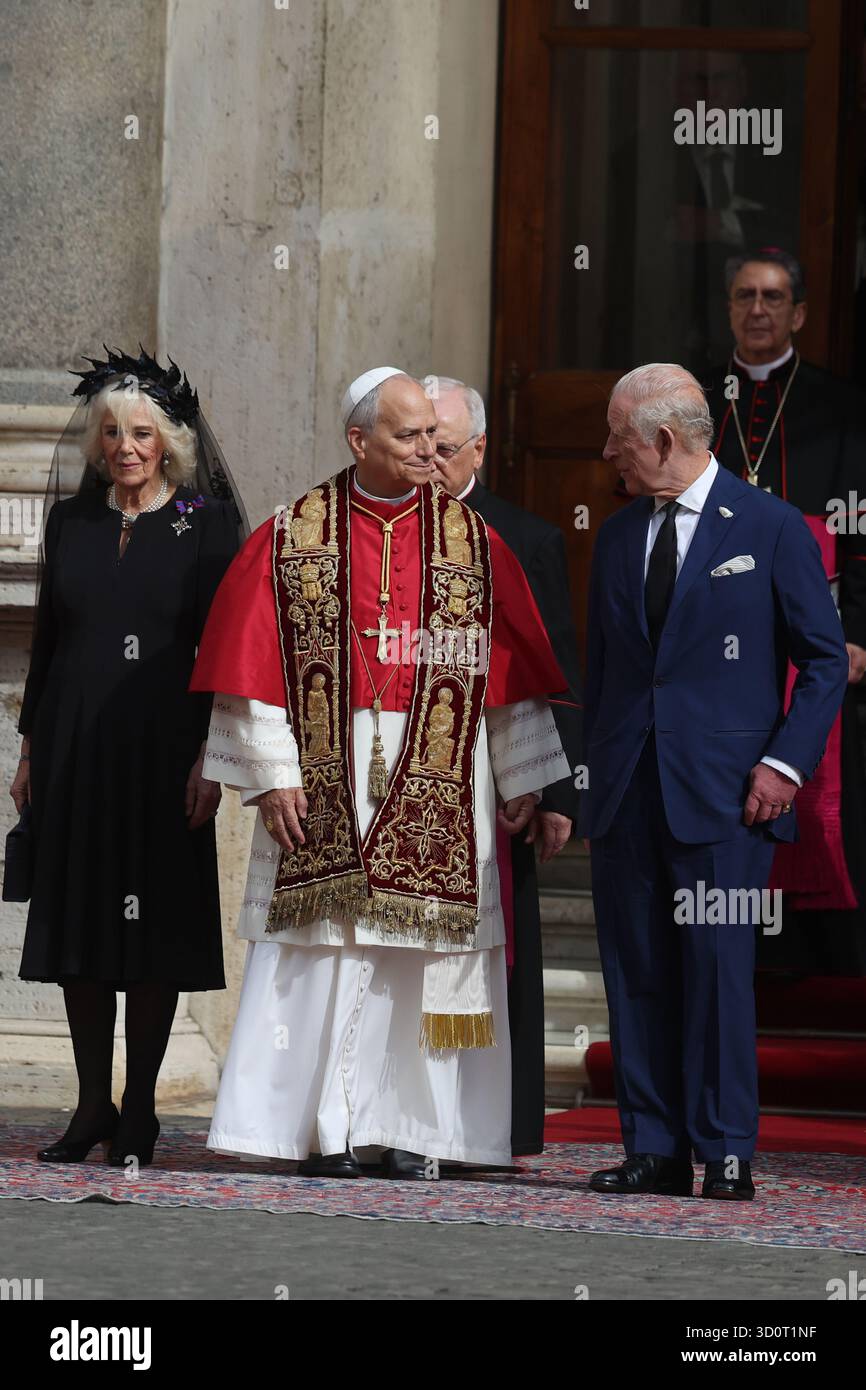 Vatican City, Italy 23th October 2025: Queen Camilla, Pope Leo XIV and ...