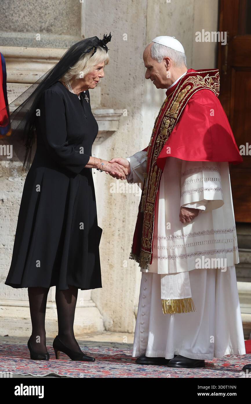 Vatican City, Italy 23th October 2025: Queen Camilla, Pope Leo XIV and ...