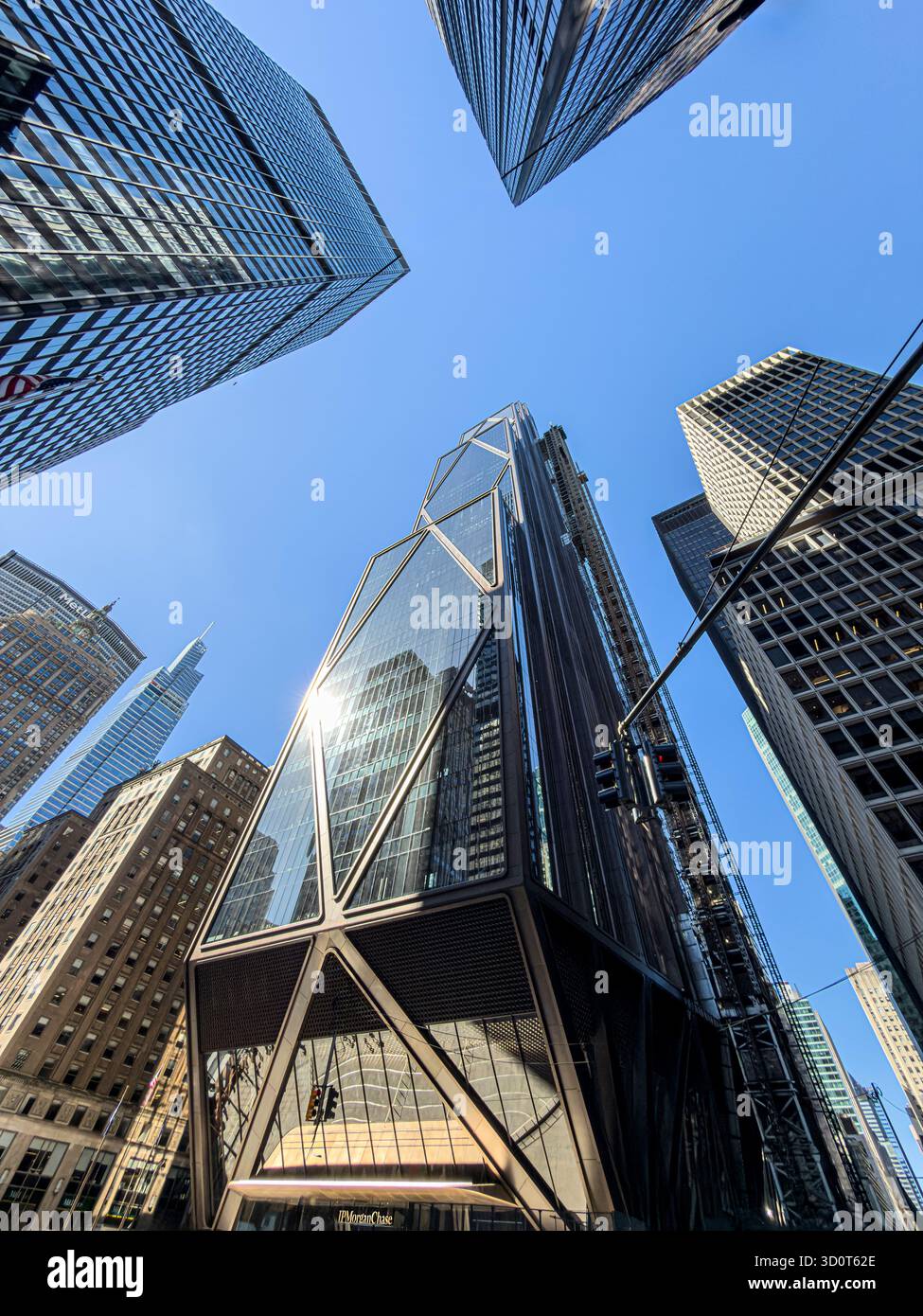 JPMorgan Chase Building (center), building exterior, low angle view ...