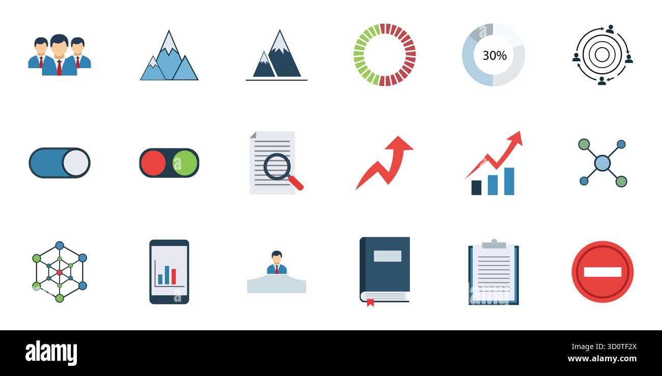 Collection of business and data analysis icons, showcasing charts ...
