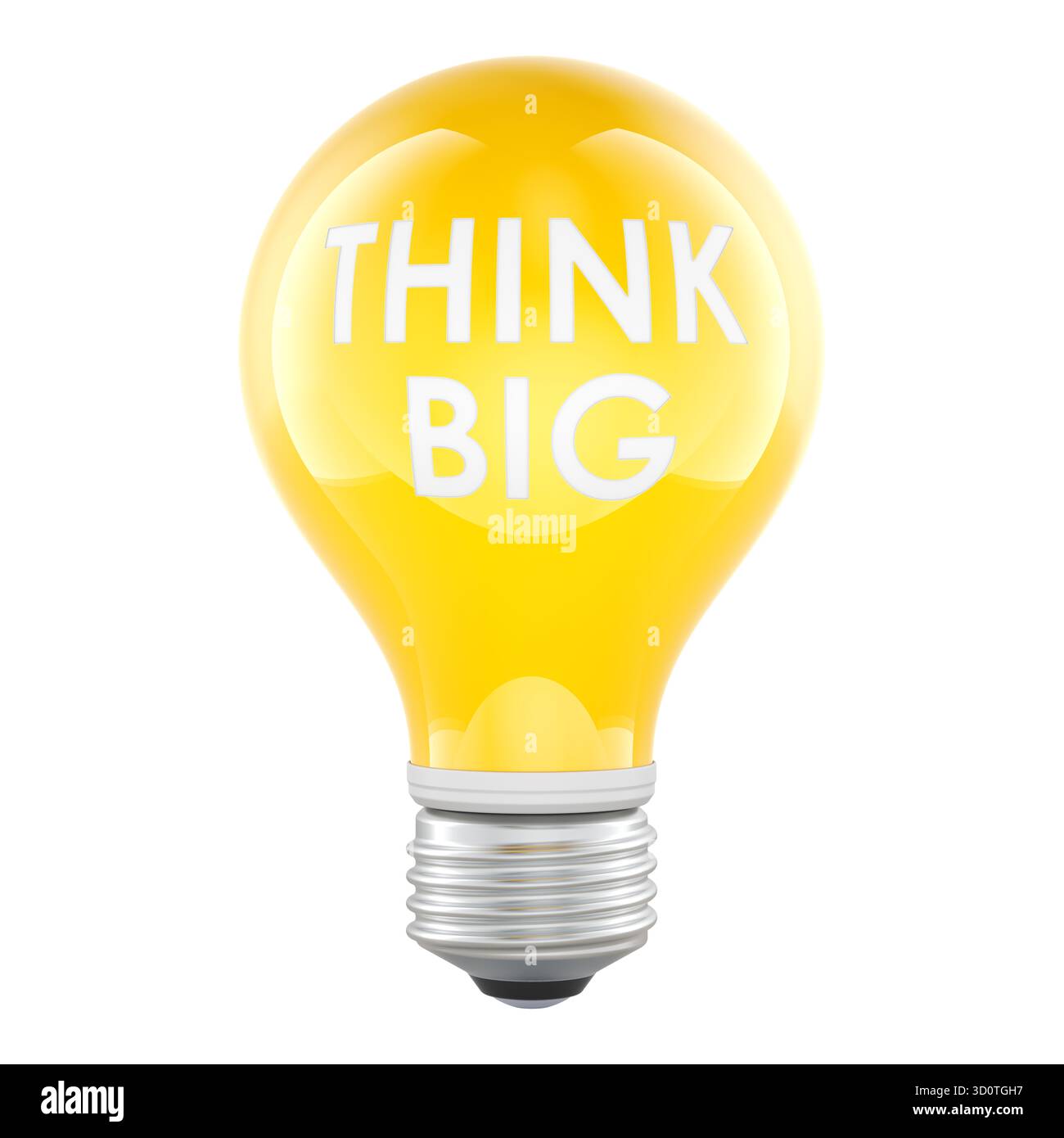 Think Big, yellow light bulb with text. 3D rendering isolated on white ...