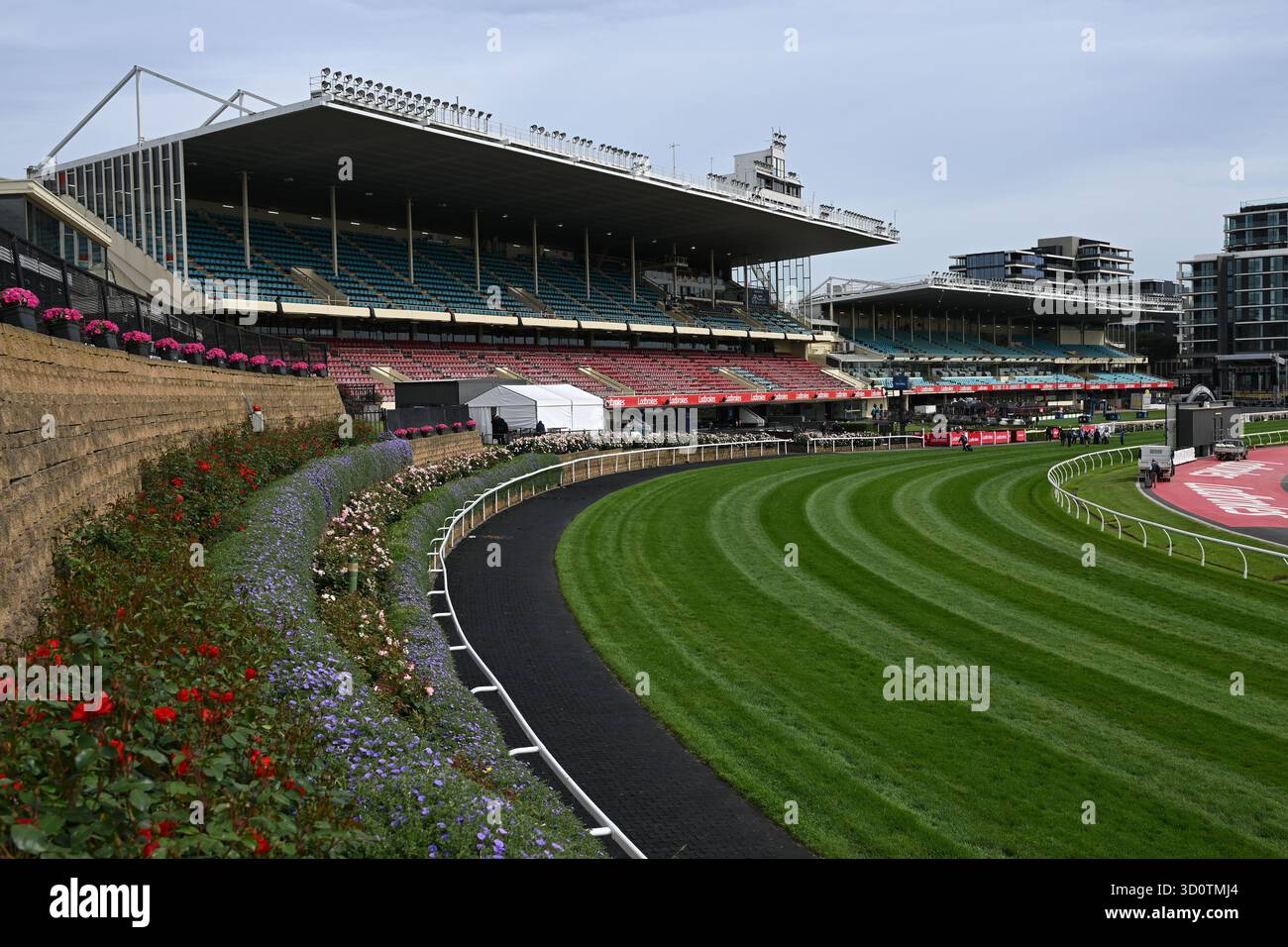 A general view of the track and grand stand ahead of Cox Plate day at ...