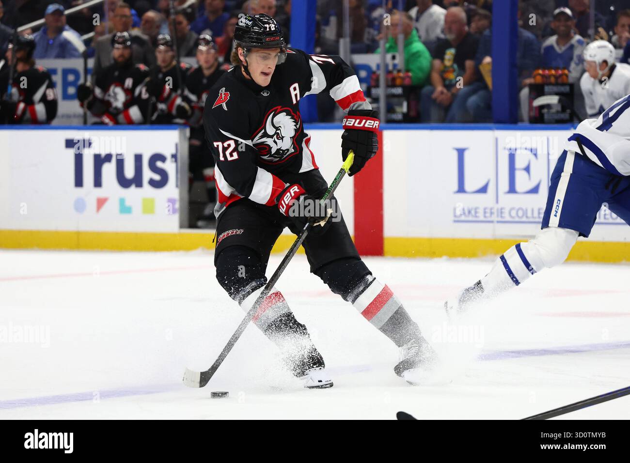 Buffalo Sabres center Tage Thompson (72) brings the puck into the zone ...